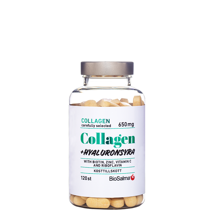 Collagen Hyaluronsyra 120 tabletter – Omdömen - Hållbarhet | BioSalma
