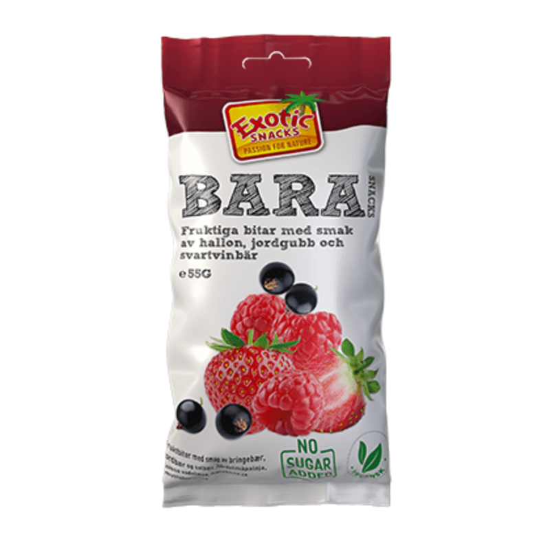 Exotic Snacks BARA Jordgubb, Hallon, – Omdömen - Hållbarhet | Exotic Snacks